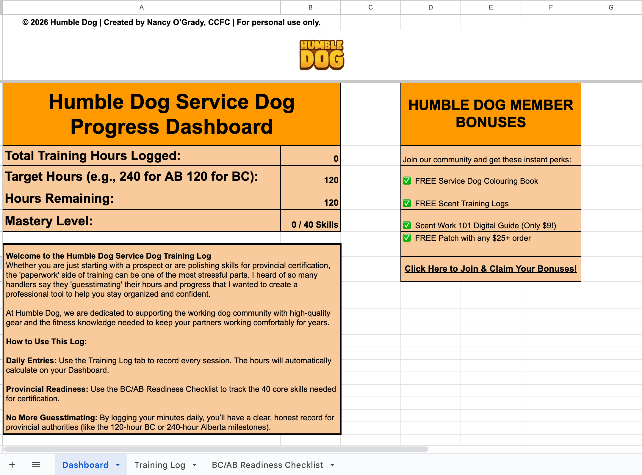 How to Track Service Dog Training Hours (Free Template) – Humble Dog